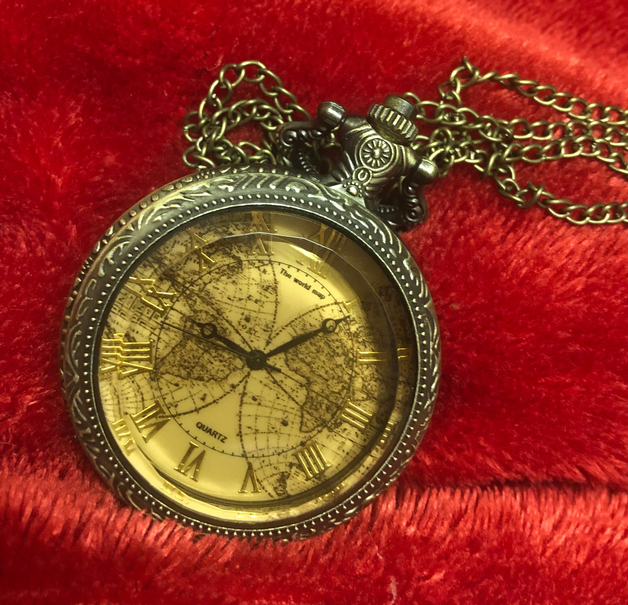 Amber Crystal Santa World Map Pocket watch | The North Pole Outfitter